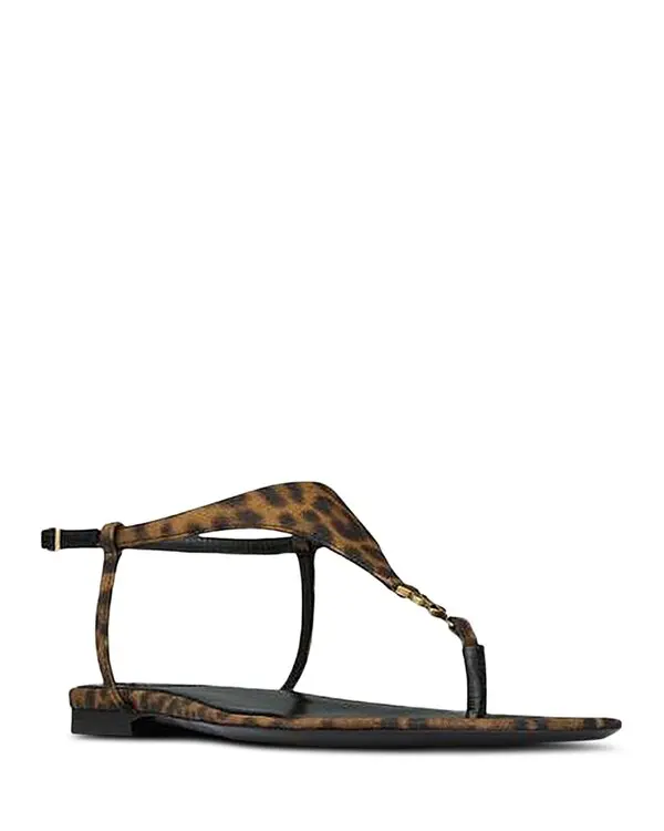 Saint Laurent Cassandra Slingback Thong Sandals - Leopard