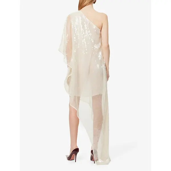 Stella Mccartney Sequin Asymmetric Midi Dress - Cream | Editorialist