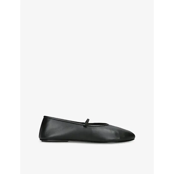 THE ROW Elasticated Round-toe Leather Ballet Flats - Black