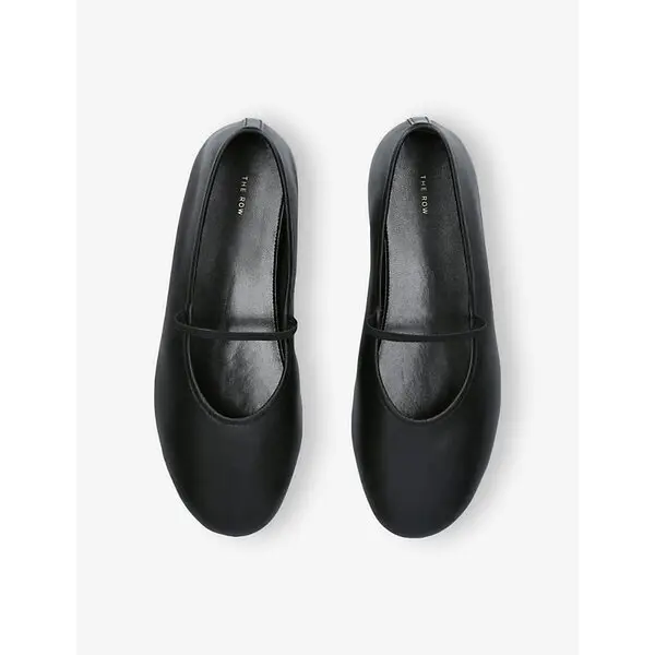 THE ROW Elasticated Round-toe Leather Ballet Flats - Black