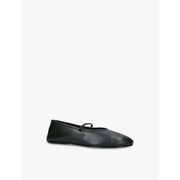THE ROW Elasticated Round-toe Leather Ballet Flats - Black