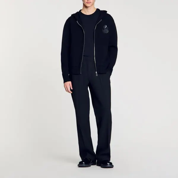Sandro Zip-up Milano Knit Cardigan With Snake Patch