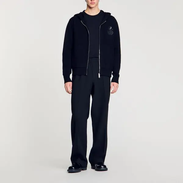 Sandro Zip-up Milano Knit Cardigan With Snake Patch