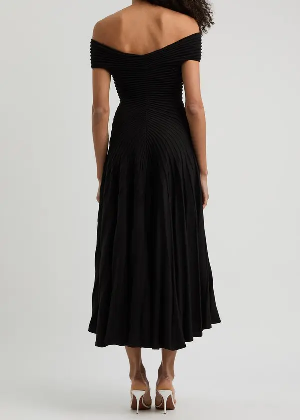 Alaïa Off-the-shoulder Ribbed Wool Midi Dress