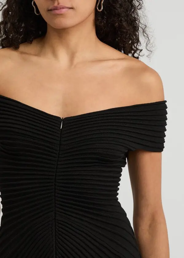 Alaïa Off-the-shoulder Ribbed Wool Midi Dress