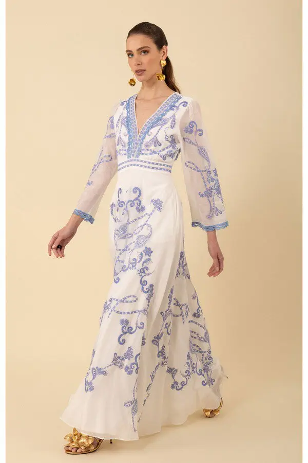 Hale Bob Cassandra Embroidered Maxi Dress - Blue