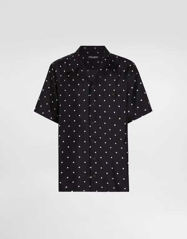 Dolce & Gabbana Silk Shirt With Polka-dot And Logo - Print