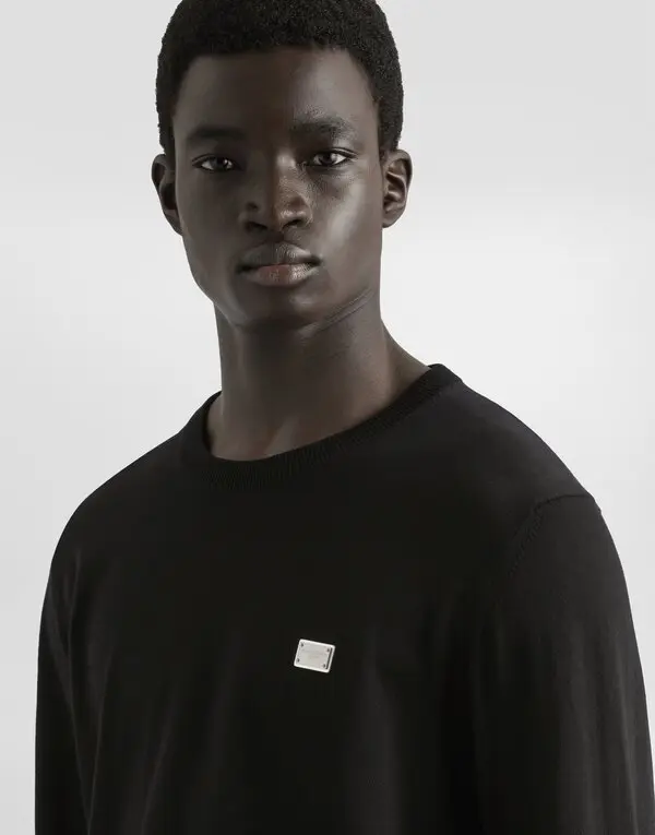 Dolce & Gabbana Cotton Round-neck Sweater With Logo Tag - Black