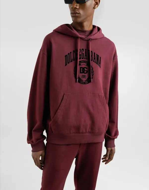 Dolce & Gabbana Cotton Hoodie With Flocked Logo - Bordeaux