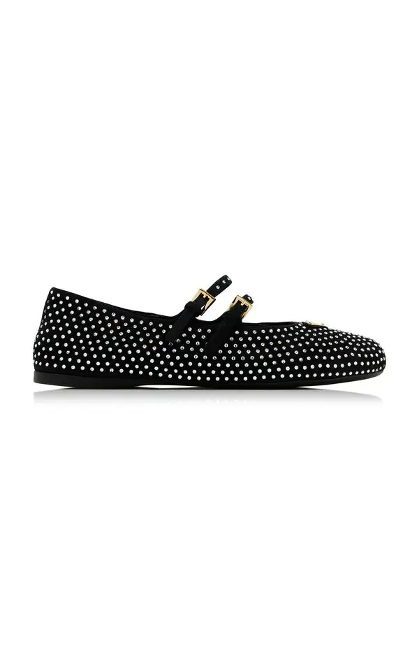 Prada Crystal-embellished Suede Ballet Flats