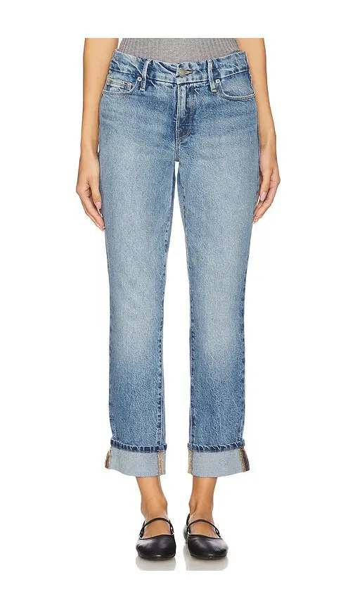 Good American Mid Rise Good Classic Cuffed Jeans - Blue