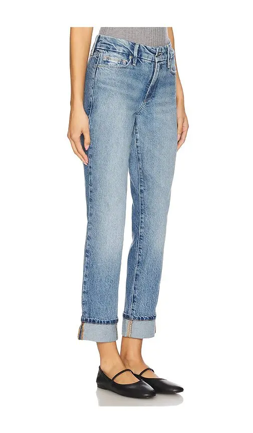 Good American Mid Rise Good Classic Cuffed Jeans - Blue