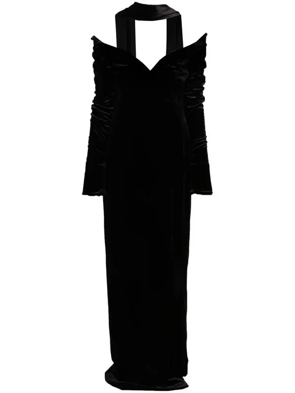 SAIID KOBEISY Velvet Fitted Long Dress