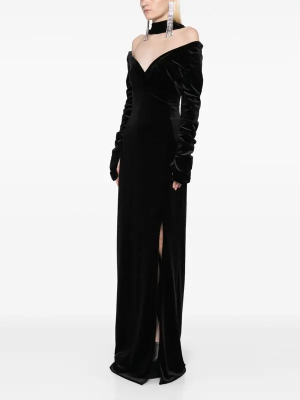 SAIID KOBEISY Velvet Fitted Long Dress