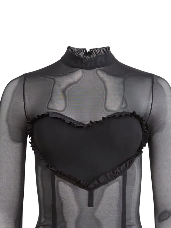 FLEUR DU MAL Mesh Ruffle Heart Bodysuit