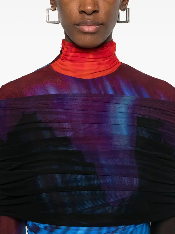 MUGLER Ruched Sheer Midi Dress - Blue