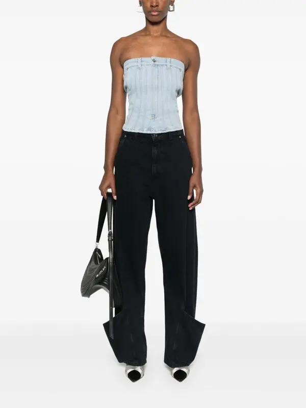 MUGLER Denim Stitch-detailed Strapless Top