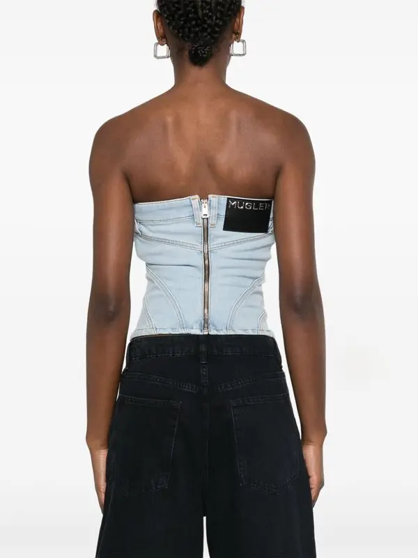 MUGLER Denim Stitch-detailed Strapless Top