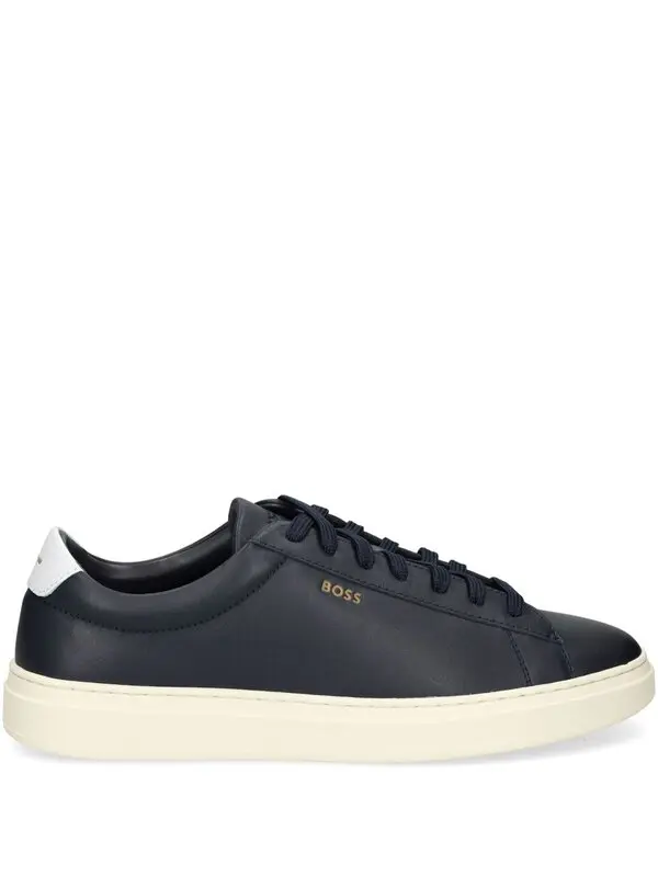 BOSS Lace-up Trainers In Polished Leather With Logo Details - Blue