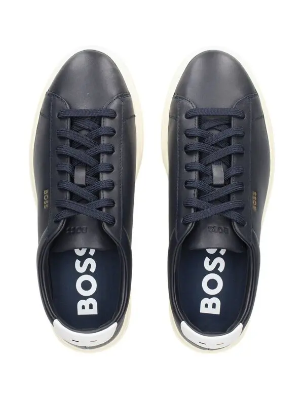 BOSS Lace-up Trainers In Polished Leather With Logo Details - Blue
