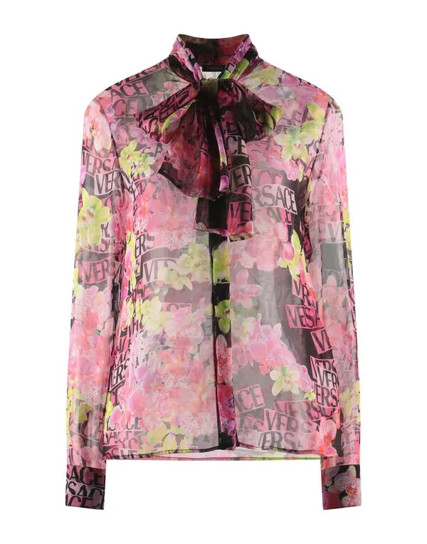 Versace Floral-print Silk Bow Shirt - Pink