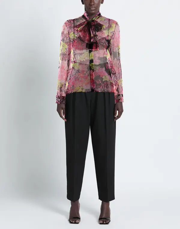 Versace Floral-print Silk Bow Shirt - Pink