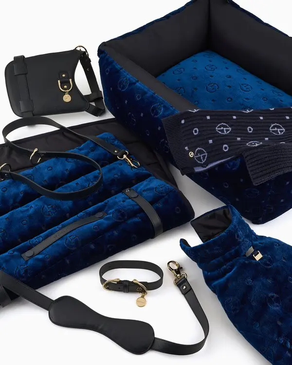 Giorgio Armani Poldo X Coat In Monogram Jacquard Velvet - Blue