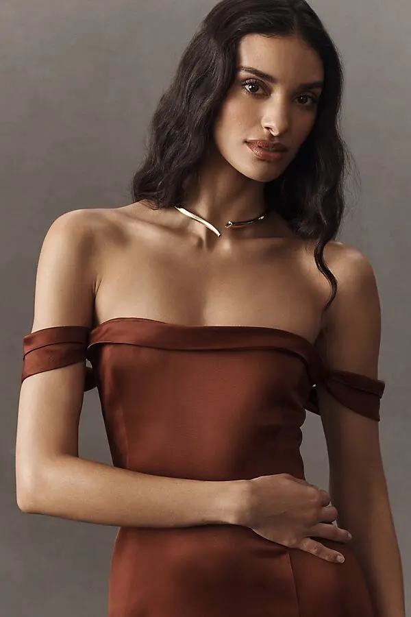 Bhldn Palmer Off-The-Shoulder Fitted Midi Dress In Beige - 56% Off |  Editorialist