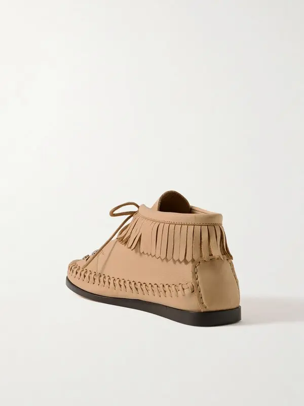 Isabel Marant Felsa Fringed Embellished Suede Ankle Boots - Neutrals