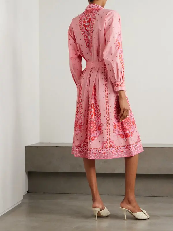 Etro Pleated Printed Cotton-blend Poplin Midi Shirt Dress - Pink