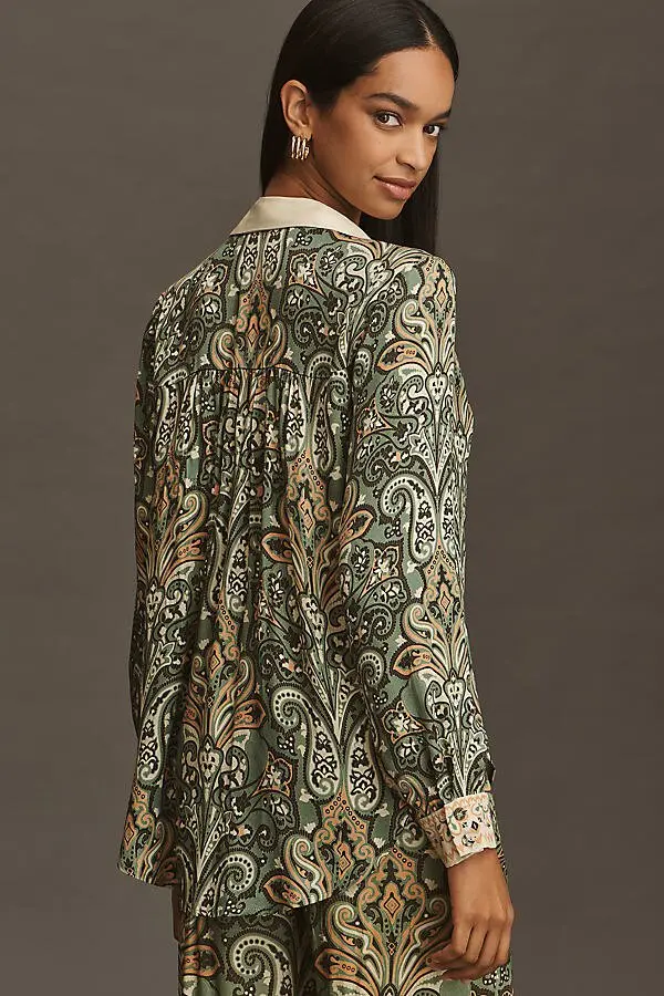 CONDITIONS APPLY Blooming Long-sleeve Blouse - Green Pattern