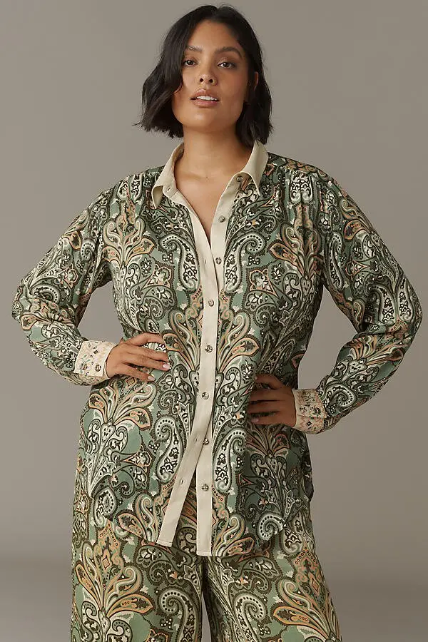 CONDITIONS APPLY Blooming Long-sleeve Blouse - Green Pattern