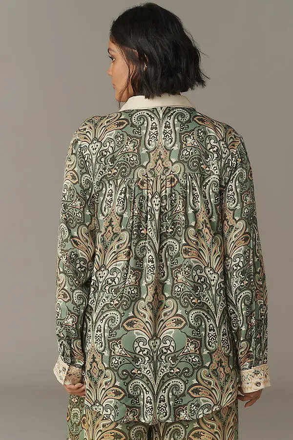 CONDITIONS APPLY Blooming Long-sleeve Blouse - Green Pattern
