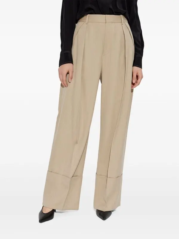 Victoria Beckham Maxi Turn-up Trousers - Neutrals