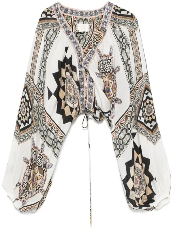 Camilla Tile Style Blouse - White