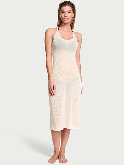 Victoria's Secret Swim Beachwear Diamante Knit Cover-up Midi Dress - White,ivory
