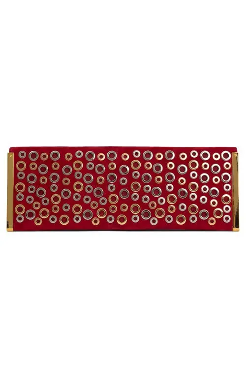 Jeffrey Campbell Suede Clutch - Red Suede Silver Gold