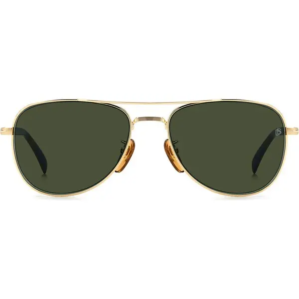 DB EYEWEAR BY DAVID BECKHAM 56mm Pilot Sunglasses - Gold Havana/ Green