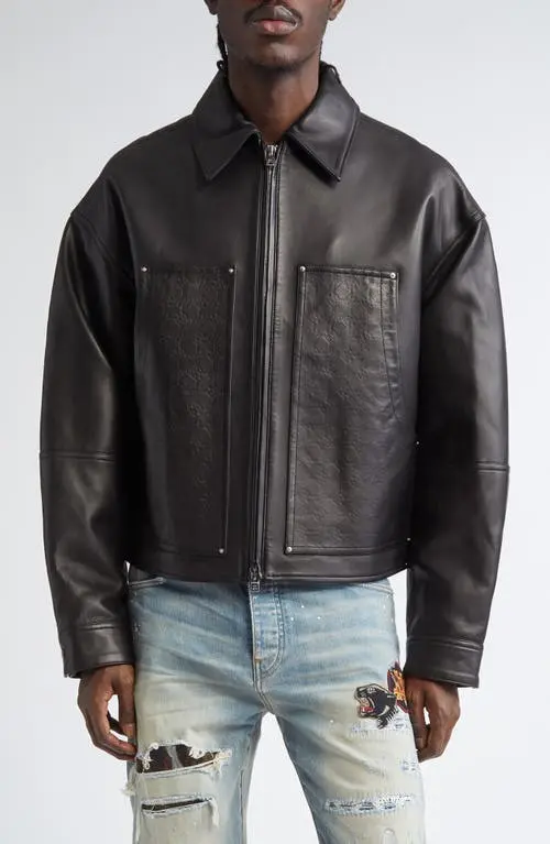 Amiri Ma Quad Embossed Leather Work Jacket - Black