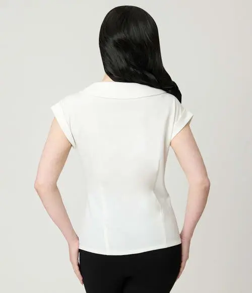 Unique Vintage 1960s Twill Blouse - Solid White