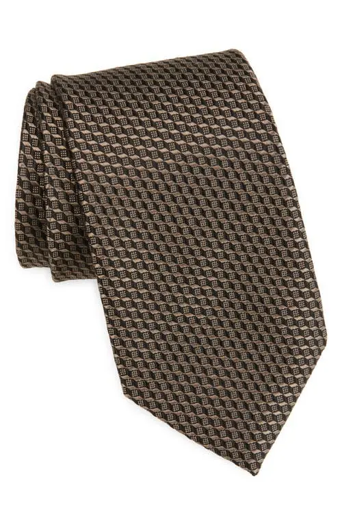 TOM FORD Geo Jacquard Silk Tie - Mushroom