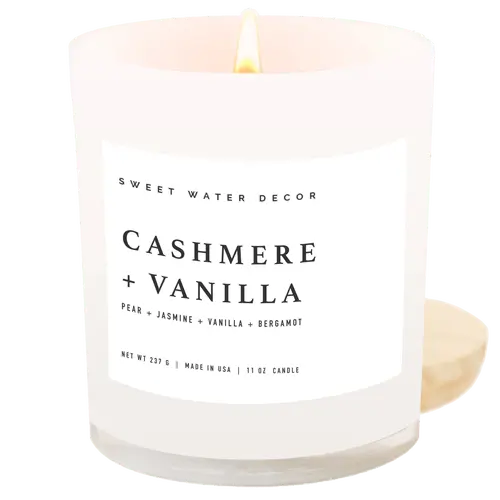 SWEET WATER DECOR 11oz White Jar Candlespa Scents - Cashmere And Vanilla