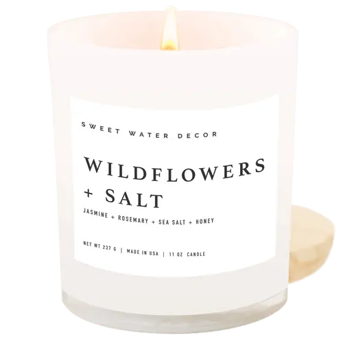 SWEET WATER DECOR 11oz White Jar Candlespa Scents - Wildflowers And Salt