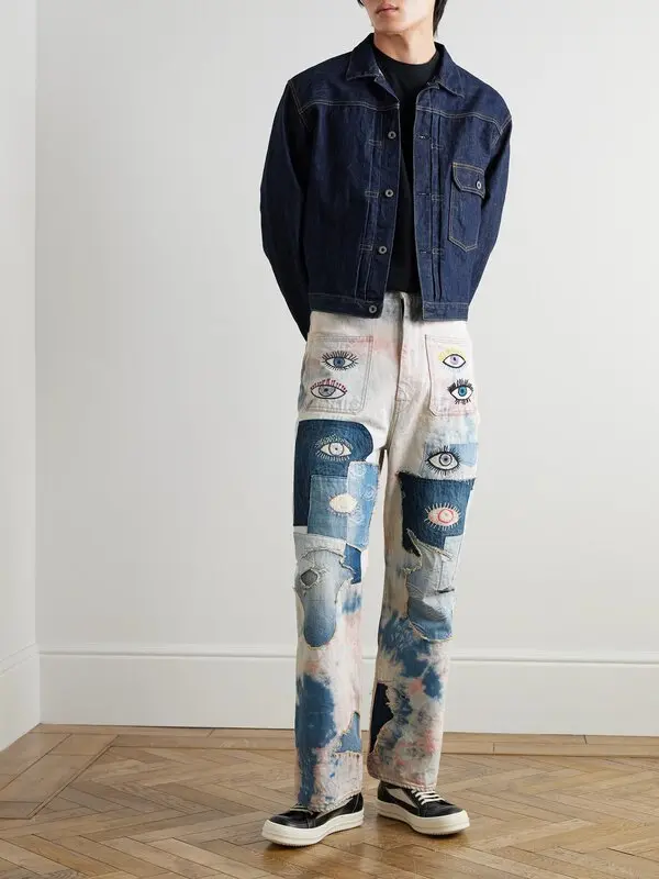 Kapital Slim-fit Patchwork Embroidered Tie-dyed Jeans