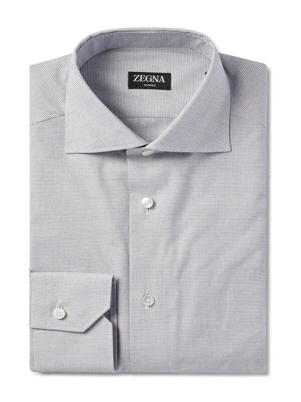Zegna Cutaway-collar Checked Cotton Shirt - Blue