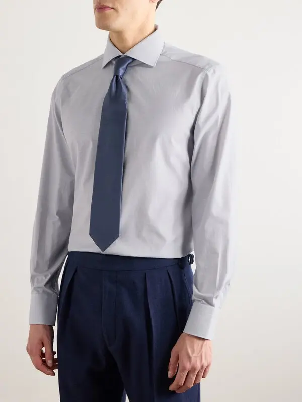 Zegna Cutaway-collar Checked Cotton Shirt - Blue