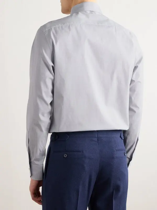 Zegna Cutaway-collar Checked Cotton Shirt - Blue