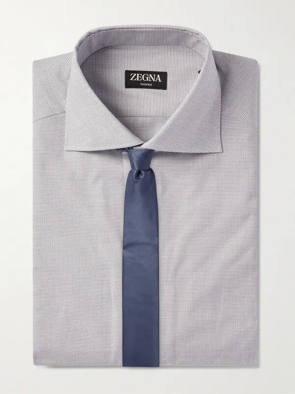 Zegna Cutaway-collar Checked Cotton Shirt - Blue