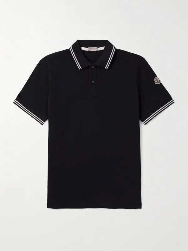 Moncler Slim-fit Logo-appliquéd Cotton-piqué Polo Shirt - Blue