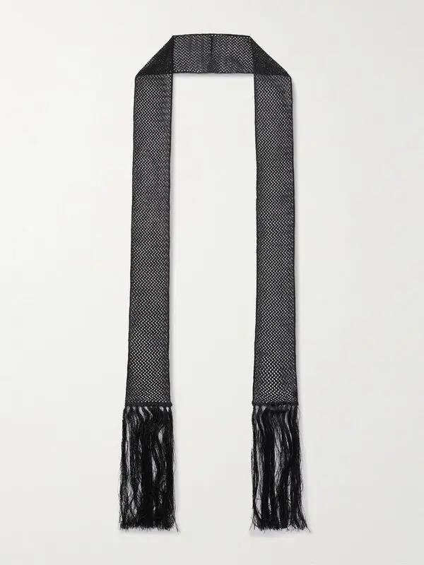 TOM FORD Fringed Crystal-embellished Crocheted Scarf - Black